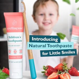 Wellnesse Kids Hydroxyapatite Toothpaste & Fluoride-Free - Natural Ingredients w/Strawberry Flavor - Suitable for Toddlers to Baby Kids Toddler - Sensory Friendly, Vegan & Cruelty-Free