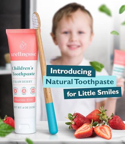 Wellnesse Kids Hydroxyapatite Toothpaste & Fluoride-Free - Natural Ingredients w/Strawberry Flavor - Suitable for Toddlers to Baby Kids Toddler - Sensory Friendly, Vegan & Cruelty-Free