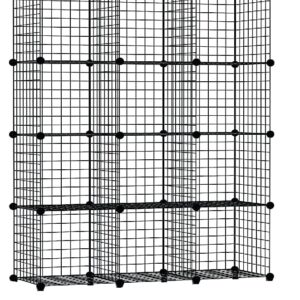 AllGoNicer 14"x14" Wire Grid Shelf Cubes, Patented Design, Sturdy and Long Last, Floor-Stand or Wall-Hang, Easy DIY Assembly (12cubes/43panels, Black)