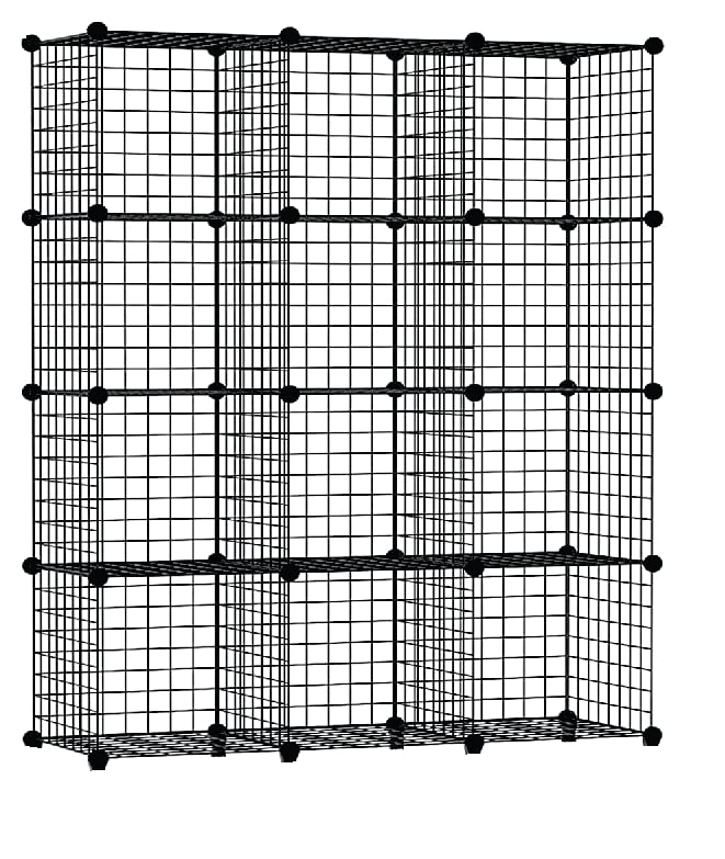 AllGoNicer 14"x14" Wire Grid Shelf Cubes, Patented Design, Sturdy and Long Last, Floor-Stand or Wall-Hang, Easy DIY Assembly (12cubes/43panels, Black)