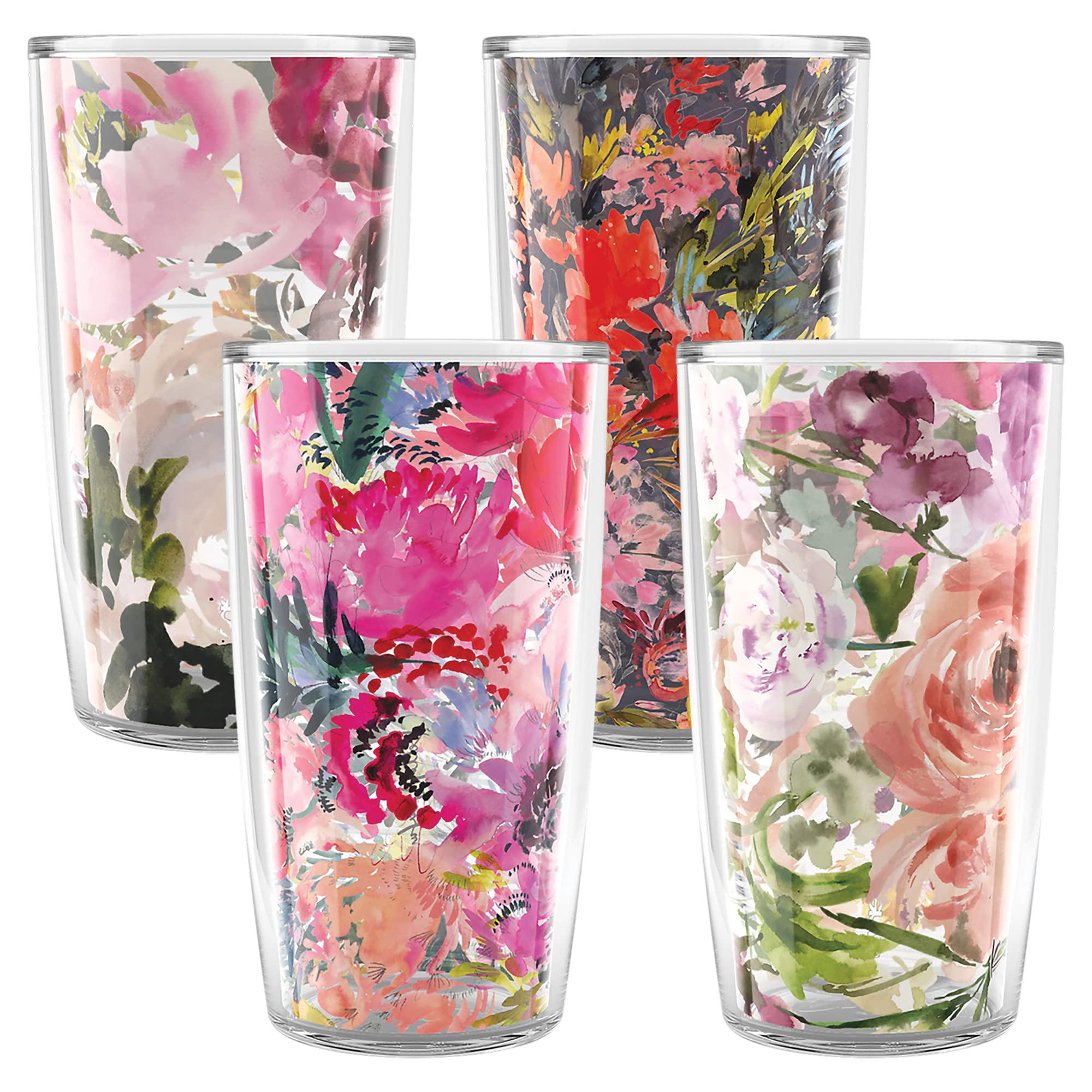 Tervis Kelly Ventura Floral Collection Made in USA Double Walled Insulated Tumbler Travel Cup Keeps Drinks Cold & Hot, 16oz 4pk - Classic, Assorted