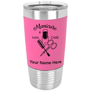 lasergram 20oz vacuum insulated tumbler mug, manicure, personalized engraving included (silicone grip, pink)