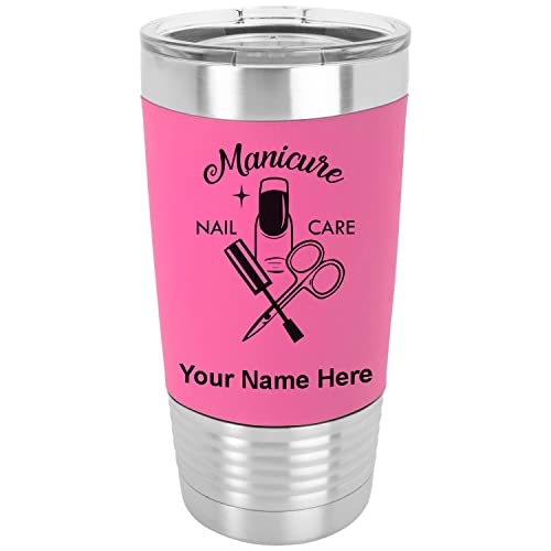 LaserGram 20oz Vacuum Insulated Tumbler Mug, Manicure, Personalized Engraving Included (Silicone Grip, Pink)