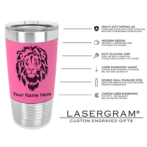 LaserGram 20oz Vacuum Insulated Tumbler Mug, Manicure, Personalized Engraving Included (Silicone Grip, Pink)