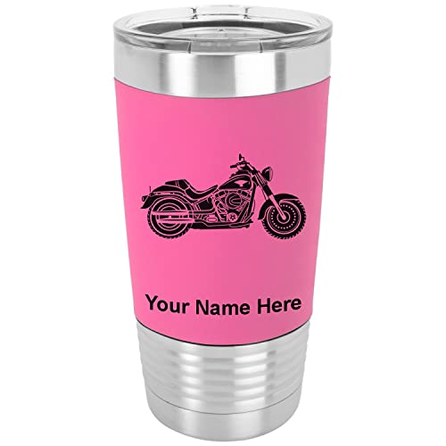 LaserGram 20oz Vacuum Insulated Tumbler Mug, Motorcycle, Personalized Engraving Included (Silicone Grip, Pink)