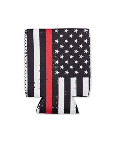 Thin Red Line Collapsible Beer Can and Bottle Beverage Cooler Sleeves - 2 Pack - Standard Size 12 oz - 3mm Thick Insulated Neoprene - Fireman Firefighter