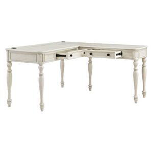 OSP Home Furnishings Country Meadows L-Shape Desk with 2 Full Drawers and Power Hub, Antique White