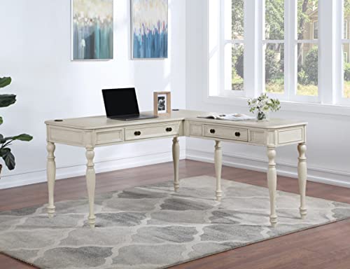 OSP Home Furnishings Country Meadows L-Shape Desk with 2 Full Drawers and Power Hub, Antique White