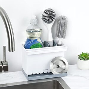 YOHOM Dish Brush Holder for Kitchen Sink Sponge Caddy Countertop Organizer Plastic Scrub Brush Holder with Dividers