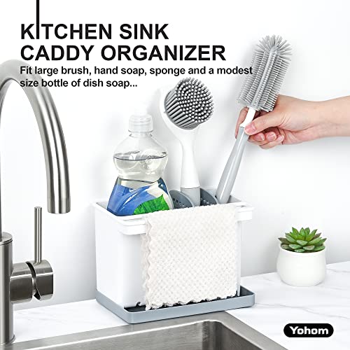 YOHOM Dish Brush Holder for Kitchen Sink Sponge Caddy Countertop Organizer Plastic Scrub Brush Holder with Dividers