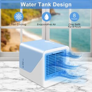 Llfaiww Portable Air Conditioner, Personal Mini Air Conditioner in 3 Speed, USB Air Cooler with LED Light for Office Bedroom Kitchen Nightstand, Blue