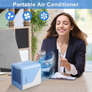 Llfaiww Portable Air Conditioner, Personal Mini Air Conditioner in 3 Speed, USB Air Cooler with LED Light for Office Bedroom Kitchen Nightstand, Blue