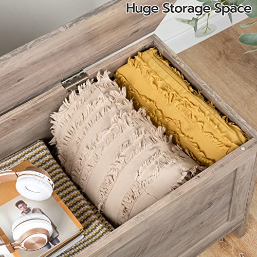 HOOBRO Storage Chest, Retro Toy Box Organizer with Safety Hinge, Sturdy Entryway Storage Bench, Wooden Look Accent Furniture, Easy Assembly, Greige BG100CW01