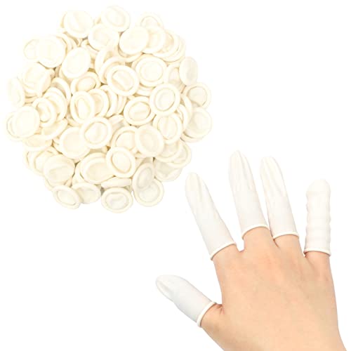 Jawflew Finger Cots, Latex Finger Cots Finger Protector Support Finger Covers Disposable Medium Finger Gloves 100g (Approx.100 PCS) (Medium - Pack of 100)