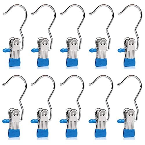 NA Clothes Hanger Clip Clothes Drying Clip Hardware Trousers Clip Metal Clothes Hanger Hook Stainless Steel Clip Blue (10 Pack)