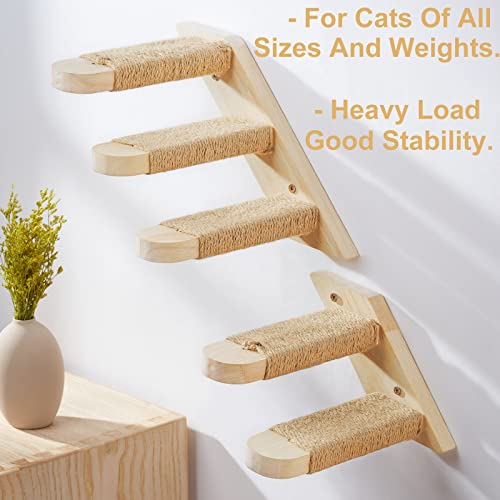 2 Pack, EZMeetU Cat Climbing Shelf Wall Mounted, 5 Steps Cat Stairway with Sisal Rope Scratching for Cats Perch Platform, Cat Wall Furniture, Reversible Direction Cat Wall Stairs Ladder