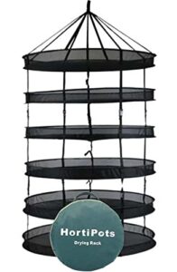 hortipots herb drying rack 360 degree access 3 feet clip adjustable center support straps no sagging fine mesh netting (heavy duty clips 3ft)