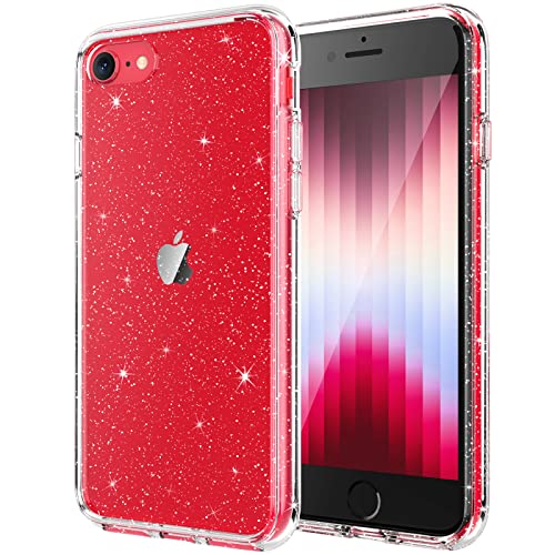 JETech Glitter Case for iPhone SE 3/2 (2022/2020 Edition), iPhone 8/7, 4.7-Inch, Bling Sparkle Shockproof Phone Bumper Cover, Cute Sparkly for Women and Girls (Clear)