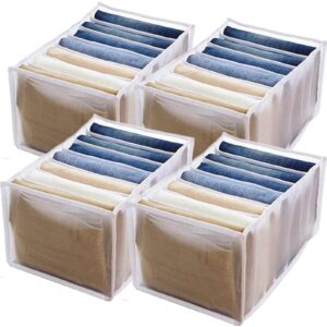 wardrobe clothes organizer, 4 pcs upgraded washable closet organizers and storage, washable foldable jeans compartment storage box for jeans, shirt, legging (white 4l)