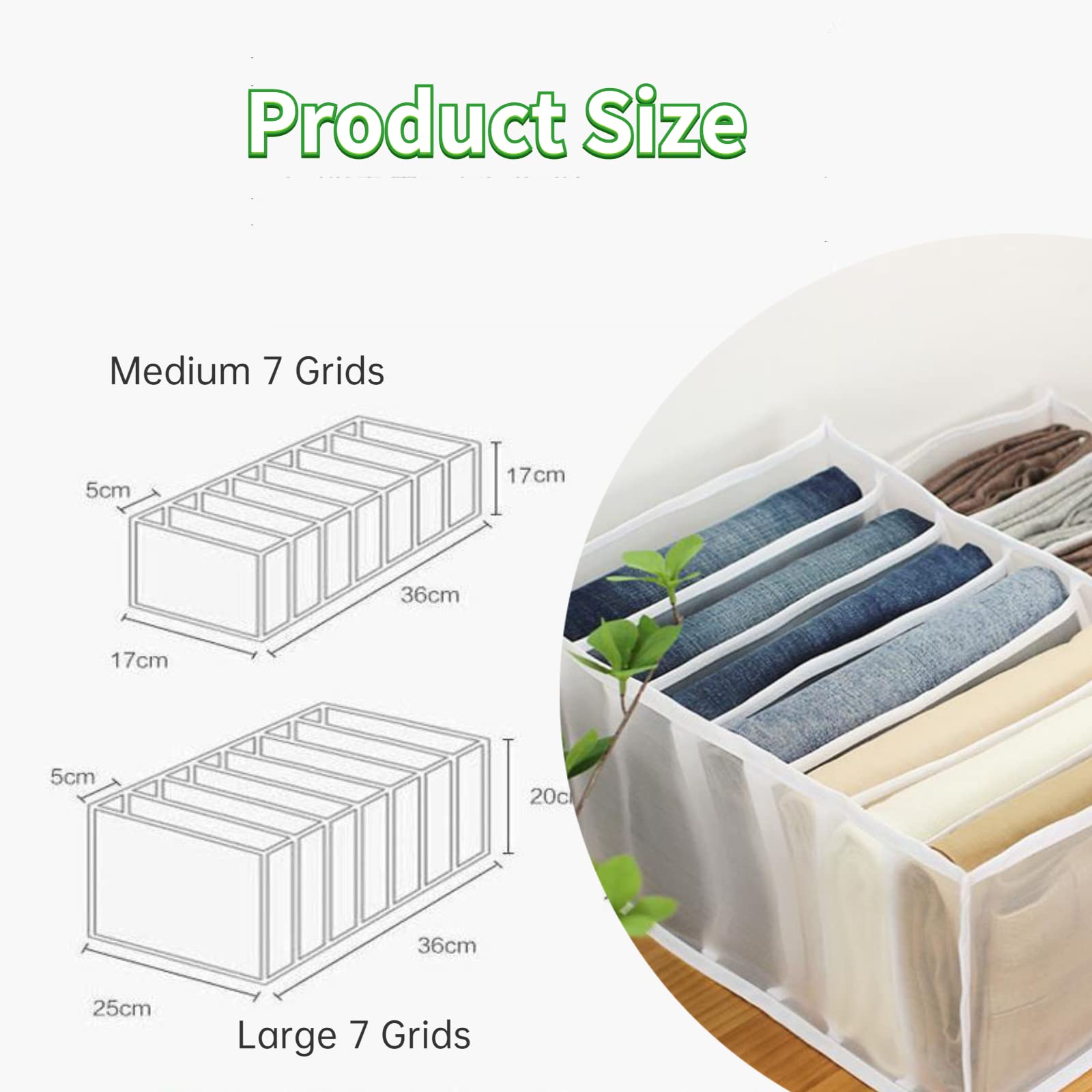 Wardrobe Clothes Organizer, 4 Pcs Upgraded Washable Closet Organizers and Storage, Washable Foldable Jeans Compartment Storage Box for Jeans, Shirt, Legging (White 4L)