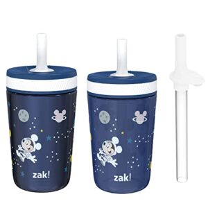 zak designs disney mickey mouse kelso tumbler set, leak-proof screw-on lid with straw, bundle for kids includes plastic and stainless steel cups with bonus sipper (3pc set, non-bpa)15 fl oz.