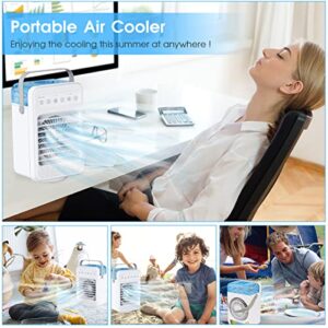 Portable Air Conditioner, 90° Oscillating Evaporative Personal Air Cooler Humidifier with 4 Wind Speeds, Timer & LED Light, USB Quiet Fast Cooling Fan for Home, Office, Bedroom, Car, Camping - White