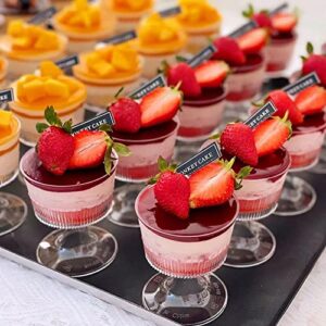 Elsjoy 75 Pack Mini Dessert Cups with Spoons, 3.5 Oz Clear Plastic Appetizer Cups Disposable Tasting Cups for Mousse, Ice Cream, Puddings, Detachable Stem Base