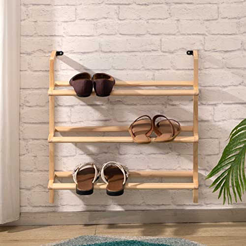 ALIMORDEN Wooden Shoe Storage Rack, Independent Standing Shoe Rack, Natural