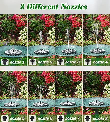 ZOLOCHEL Solar Fountain Pump Upgraded 100% Glass Covered, Outdoor Solar Powered Bird Bath Water Fountains with 8 Nozzles & 4 Fixers for Garden, Pond, Pool, Fish Tank Decoration - No Battery Needed