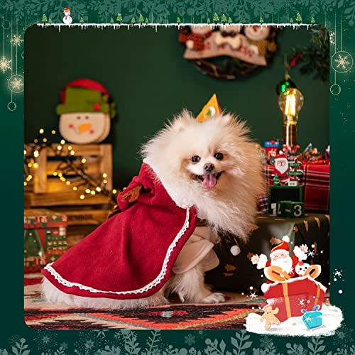 Dog Christmas Costume, Nobleza Pet Santa Reindeer Cape Outfit with Elk Antlers Hat, Soft and Thick Red Polar Fleece Cat Xmas Cloak Clothes for Cats and Large Dogs Holiday Cosplay Party