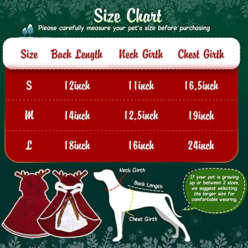 Dog Christmas Costume, Nobleza Pet Santa Reindeer Cape Outfit with Elk Antlers Hat, Soft and Thick Red Polar Fleece Cat Xmas Cloak Clothes for Cats and Large Dogs Holiday Cosplay Party