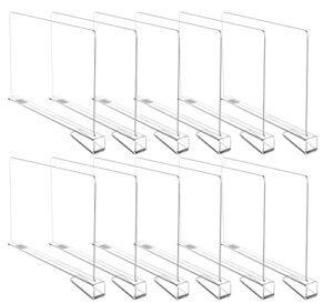 hblife 12 pack clear shelf dividers, vertical purse organizer for closet perfect for sweater, shirts, handbags in bedroom and kitchen, adjustable acrylic bookshelf for organization