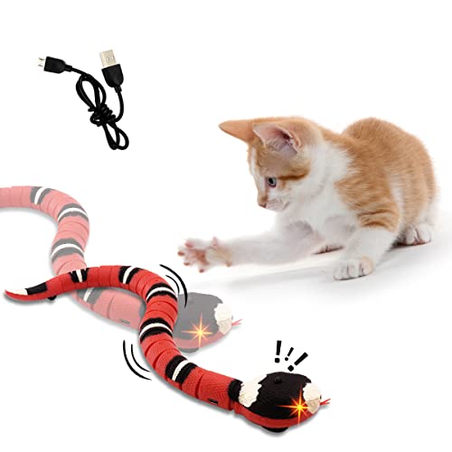 BNLLD Cat Interactive Toys Squeaky Toys for Dogs Cat Pet Toys Snake Electric Infrared Induction Snake Gag Toy, USB Rechargeable Realistic Simulation Smart Sensing RC Snake Tricky Joke Toy