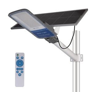 juyace 400w solar street lights outdoor, light sensor dusk to dawn 30000lm 6000k super bright led solar flood light with remote, ip67 waterproof for yard parking lot street & area lighting.