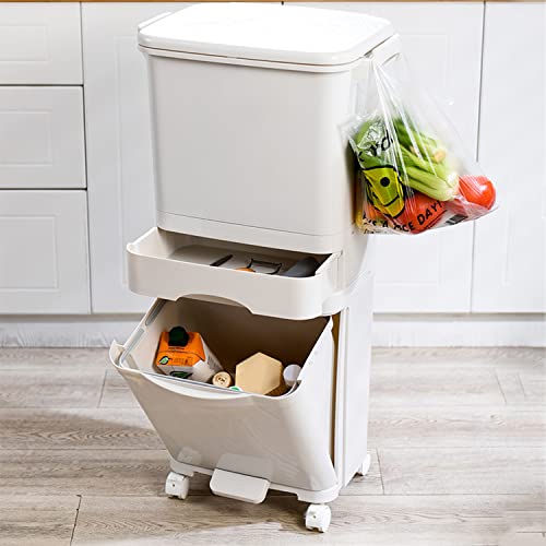 jxgzyy 3 Tiers Kitchen Garbage Sorting Trash Cans 16.54x11x33.07" Trash and Recycling Combo Dry and Wet Separation Can Classification Trash Bin Kitchen Plastic Garbage Can Dual Trash Can Recycle