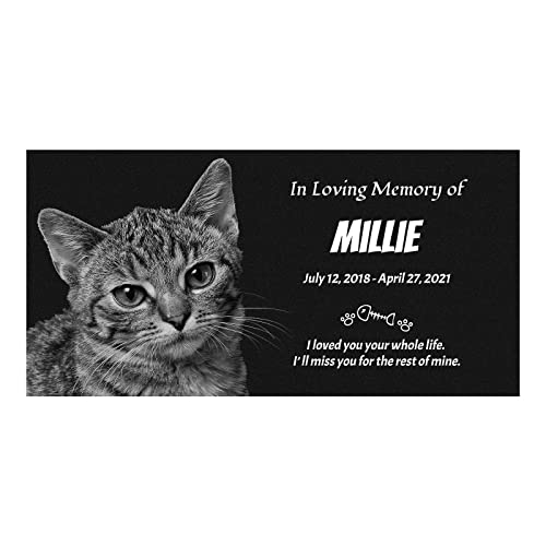 Personalized Human Memorial Stones Black Granite Memorial Garden Stone 12x6 Inches Engraved with Photo Name Date Memorial Stones for Loved Ones Personalized or Dog Cat Pet Memorial Stones