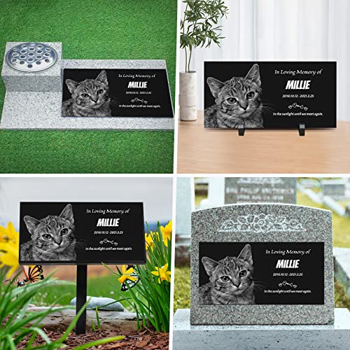 Personalized Human Memorial Stones Black Granite Memorial Garden Stone 12x6 Inches Engraved with Photo Name Date Memorial Stones for Loved Ones Personalized or Dog Cat Pet Memorial Stones