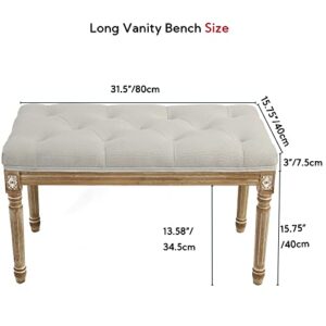 Yusong Upholstered Bench,Bedroom Bench for End of Bed,Piano Bench Dining Bench Entryway Shoe Bench with Button Tufted Padded Seat for Living Room, Vanity Bench Foot-Stool with Carved Wood Legs,Beige