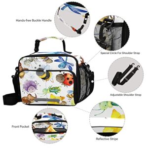 KOCOART Cartoon Insects Insulated Lunch Bag Large for Women Men Bee Dragonfly Bug Cooler Tote Bag with Adjustable Shoulder Strap Reusable Picnic Lunch Box Outdoor for Adult Office