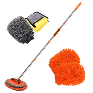 anuinit car wash brush with long handle 62"/18" microfiber car wash brush,soft car wash mop car wash mitt scratch-free car wash kit,flexible rotation car washing brush for truck rv suv pickup bus