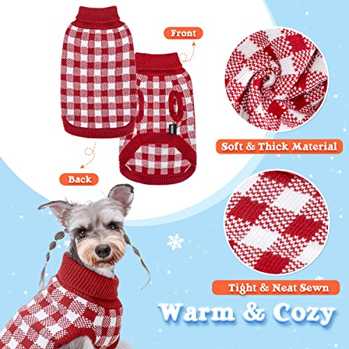 Dog Sweater, Nobleza Turtleneck Thick Knitted Cat Sweater with Classic Plaid Pattern, Warm & Soft Dog Christmas Outfit for Small Medium Large Dogs Puppies Cats