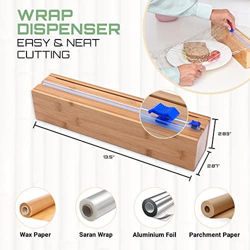 PANOI Ziplock Bamboo Storage Baggie Organizer, Wrap Dispenser with Slide Cutter, Sticker Labels - Hanging Kitchen or drawer for Gallon, Quart, Sandwich, Snack Plastic Bags.