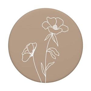 Boho Neutral Beige Aesthetic Minimalist Floral Line Art Tan PopSockets Swappable PopGrip