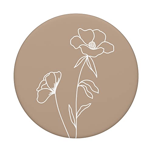 Boho Neutral Beige Aesthetic Minimalist Floral Line Art Tan PopSockets Swappable PopGrip