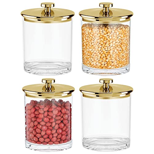 mDesign Small Acrylic Apothecary Jars with Airtight Lids, Organizer Canister Jar Set for Kitchen, 37 oz., Food Storage Container for Pantry and Counter, Lumiere Collection, 4 Pack, Clear/Soft Brass