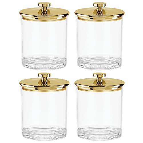 mDesign Small Acrylic Apothecary Jars with Airtight Lids, Organizer Canister Jar Set for Kitchen, 37 oz., Food Storage Container for Pantry and Counter, Lumiere Collection, 4 Pack, Clear/Soft Brass