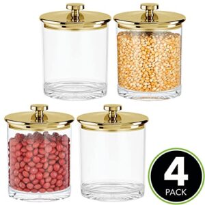 mDesign Small Acrylic Apothecary Jars with Airtight Lids, Organizer Canister Jar Set for Kitchen, 37 oz., Food Storage Container for Pantry and Counter, Lumiere Collection, 4 Pack, Clear/Soft Brass