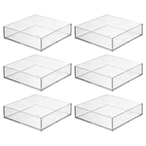 mDesign Plastic Bathroom Bin Tray - Square Storage Organizer for Vanity, Drawer, Dresser, Table - Perfect Countertop Tray for Organizing Makeup, Hand Soap, and More - Prism Collection - 6 Pack - Clear