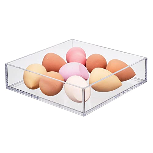 mDesign Plastic Bathroom Bin Tray - Square Storage Organizer for Vanity, Drawer, Dresser, Table - Perfect Countertop Tray for Organizing Makeup, Hand Soap, and More - Prism Collection - 6 Pack - Clear