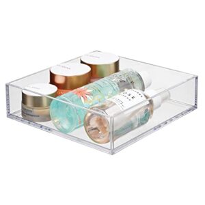 mDesign Plastic Bathroom Bin Tray - Square Storage Organizer for Vanity, Drawer, Dresser, Table - Perfect Countertop Tray for Organizing Makeup, Hand Soap, and More - Prism Collection - 6 Pack - Clear